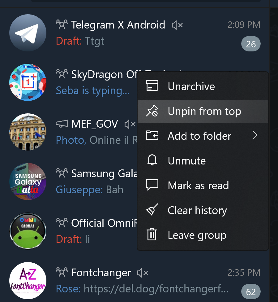 No symbol for chats pinned in the archive · Issue #1819 · UnigramDev/Unigram · GitHub