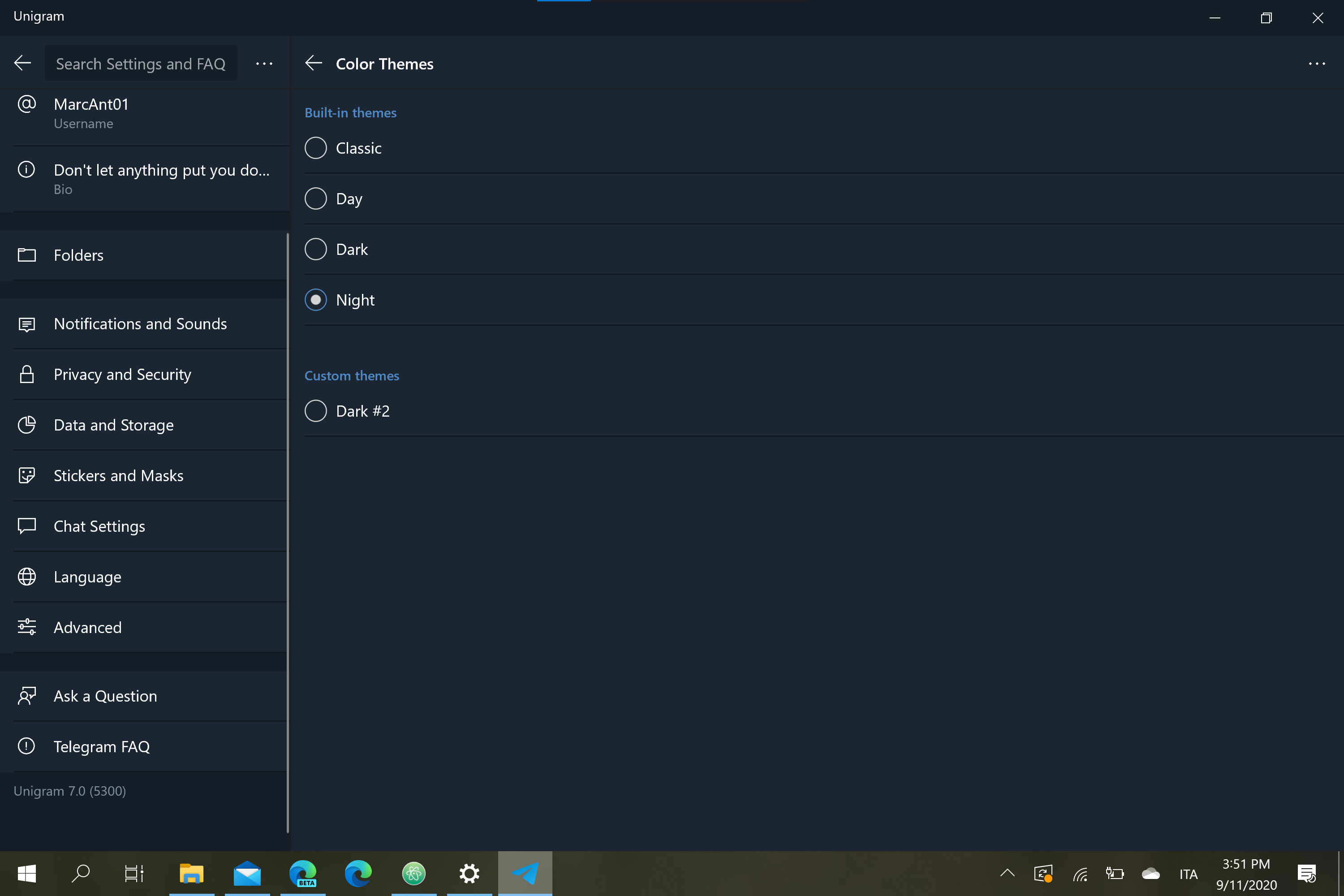 Show all themes option doesn't respect new settings layout · Issue #1988 · UnigramDev/Unigram ...
