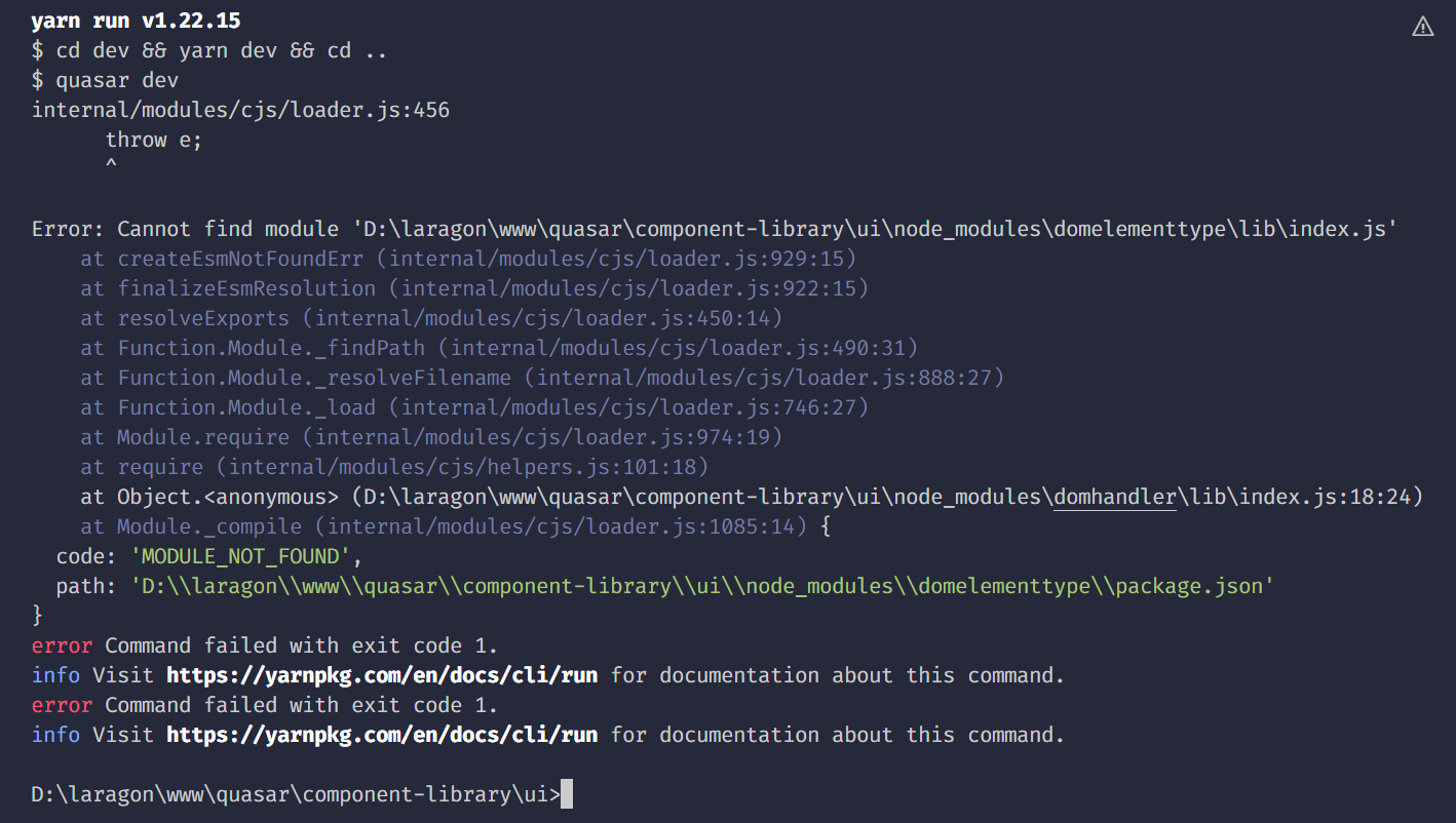 Modulenotfound When Starting Yarn Dev In Ui Kit · Quasarframework Quasar · Discussion 13410