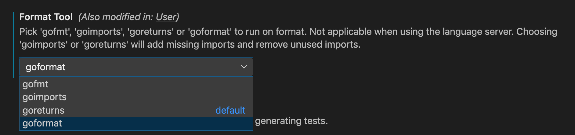 There is no option to not to select any autoformat in go extension ...