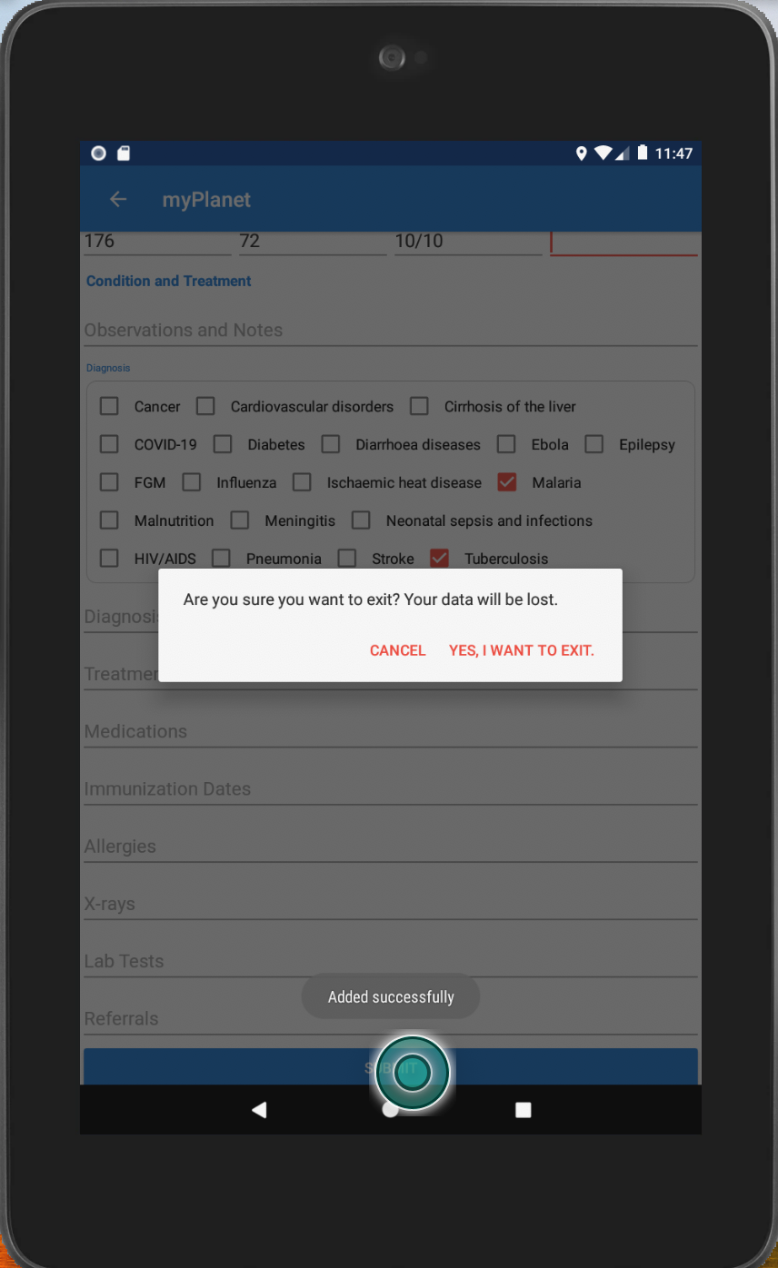 Health: Exit confirmation dialog shown when submitting examination ...