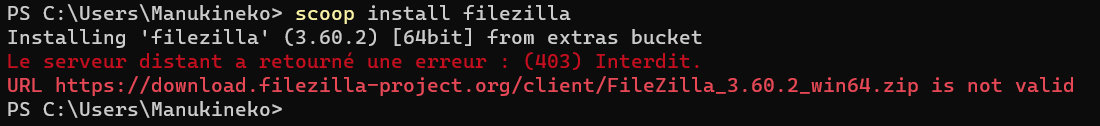 Filezilla installation return a 403 Forbidden error · Issue #9088 · ScoopInstaller/Extras · GitHub