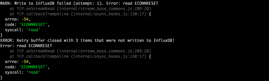 Warn Write To Influxdb Failed Attempt 1 Error Read Econnreset · Issue 454 · Influxdata