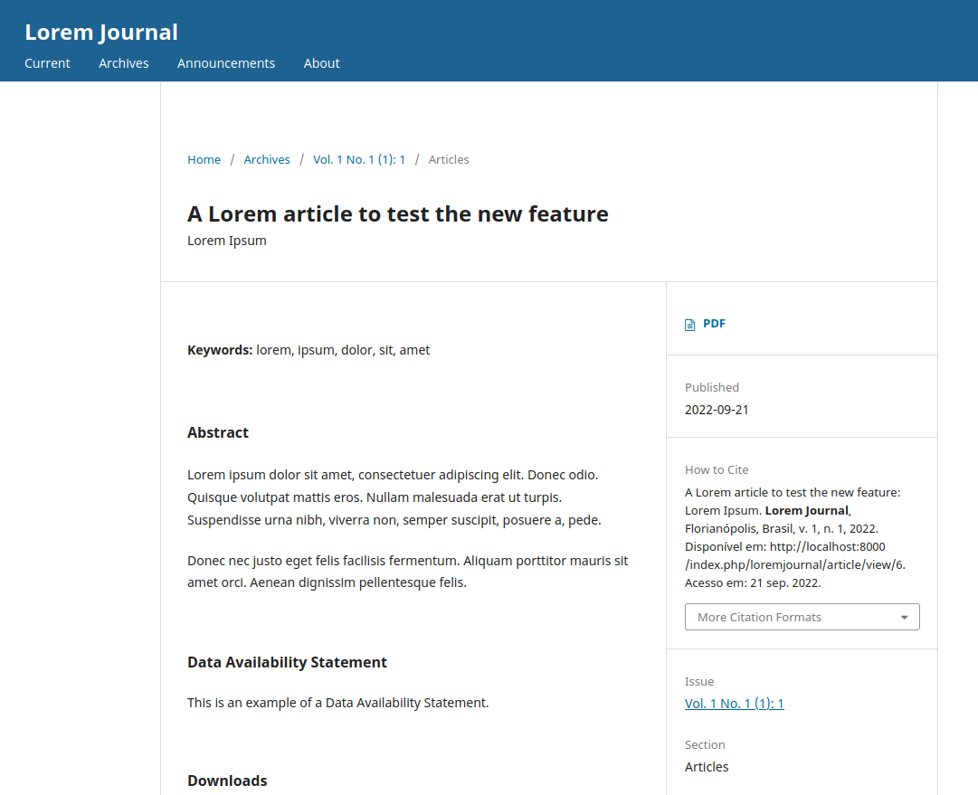 Inclusion of Data Availability Statement as submission metadata · Issue ...