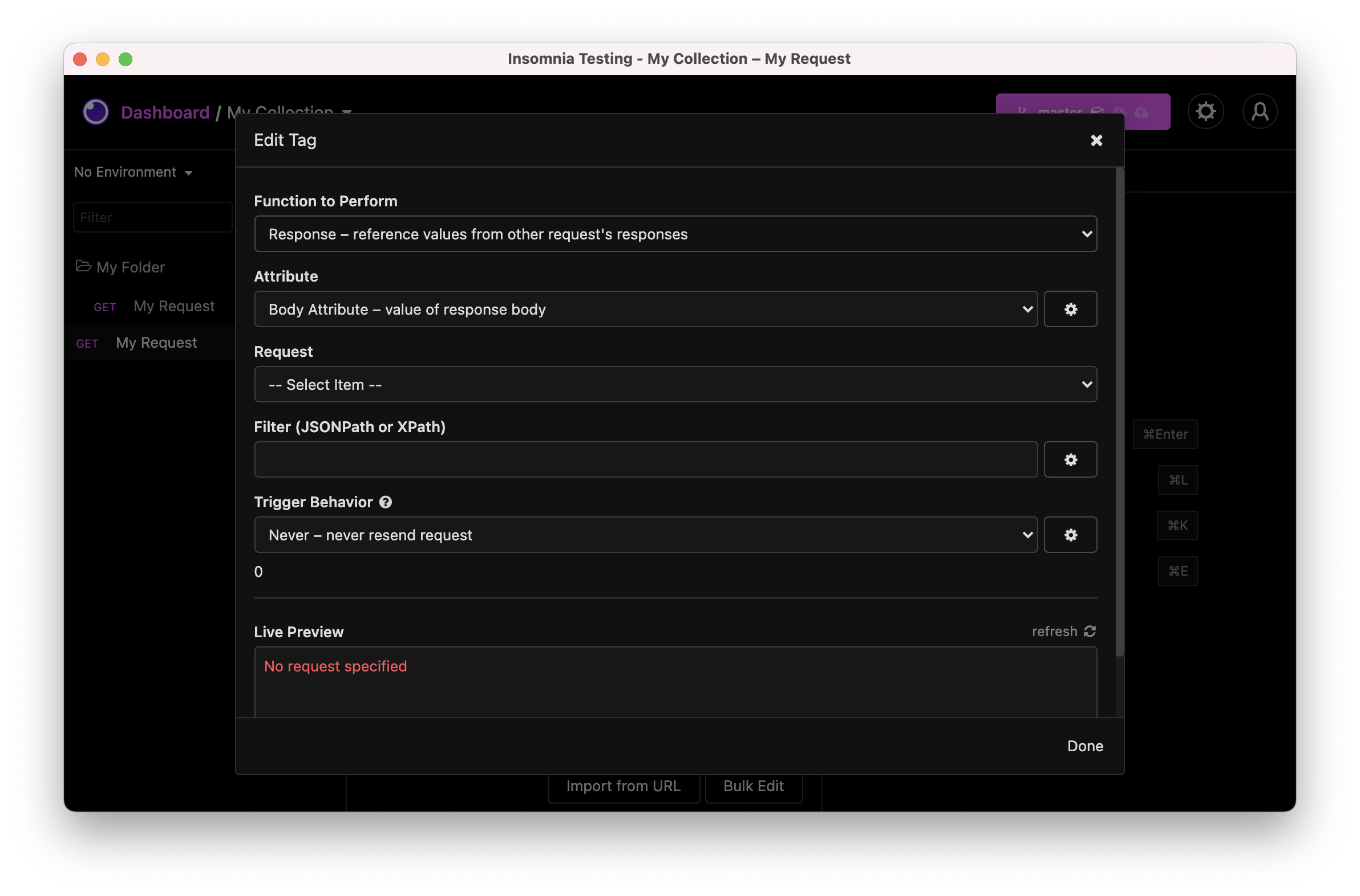 ERROR all request and response in curly braces with no Tag menu - request chaining · Issue #3990 ...