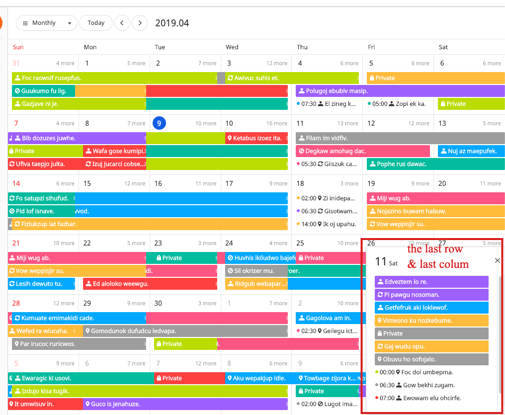 In a monthly view, the More View of last row and column is cropped ...