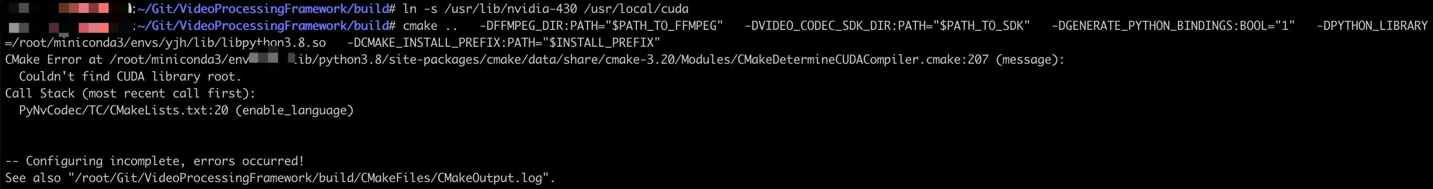 build error, Couldn't find CUDA library root · Issue #282 · NVIDIA/VideoProcessingFramework · GitHub
