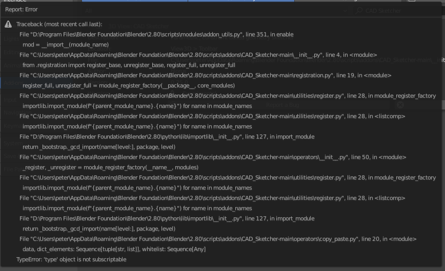 python bug when trying to enable add-on · Issue #316 · hlorus/CAD_Sketcher · GitHub