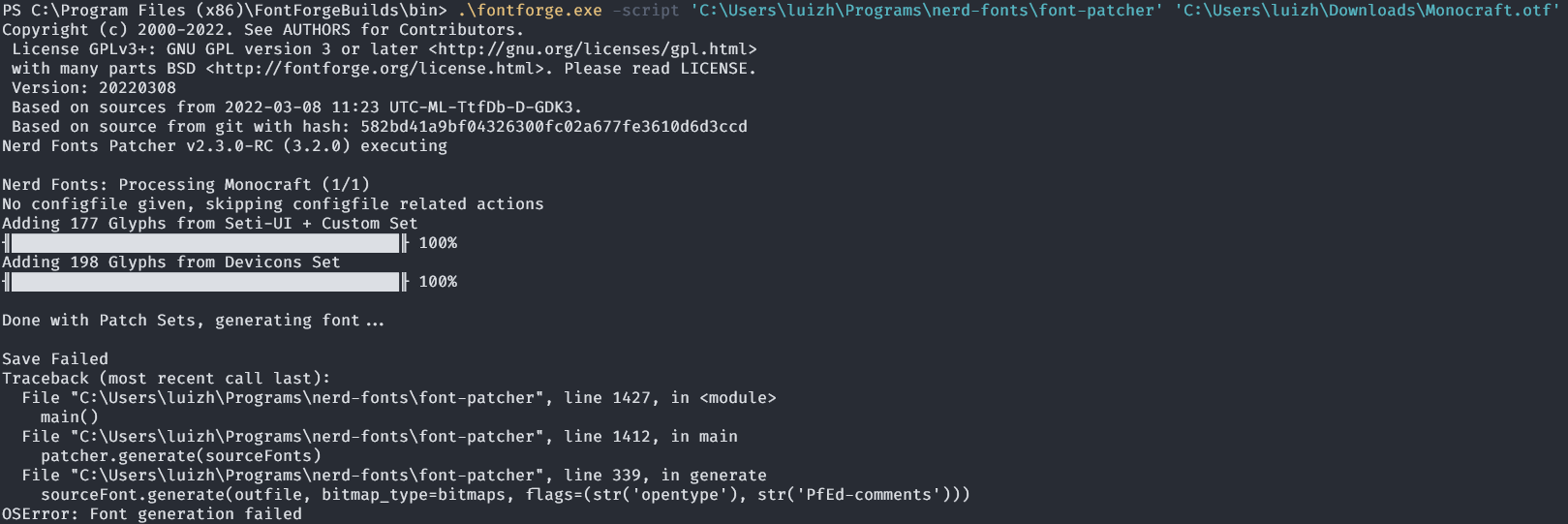 OSError: Font generation failed · Issue #1002 · ryanoasis/nerd-fonts · GitHub
