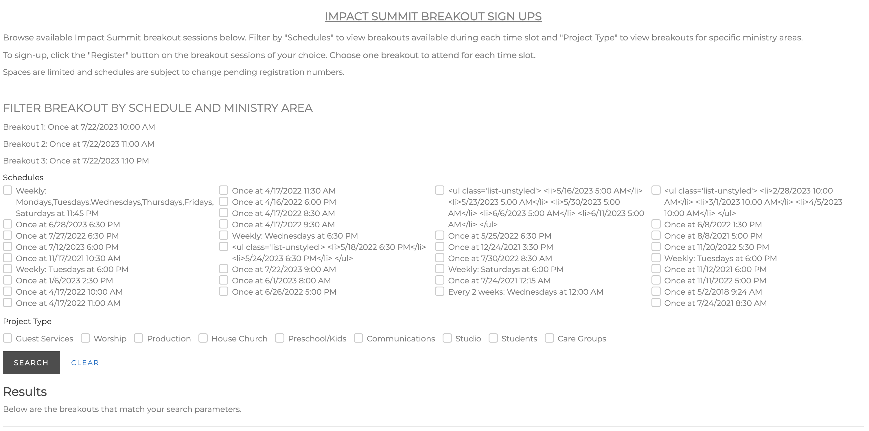 Sign-Ups Schedule Filter Display · Issue #5513 · SparkDevNetwork/Rock · GitHub