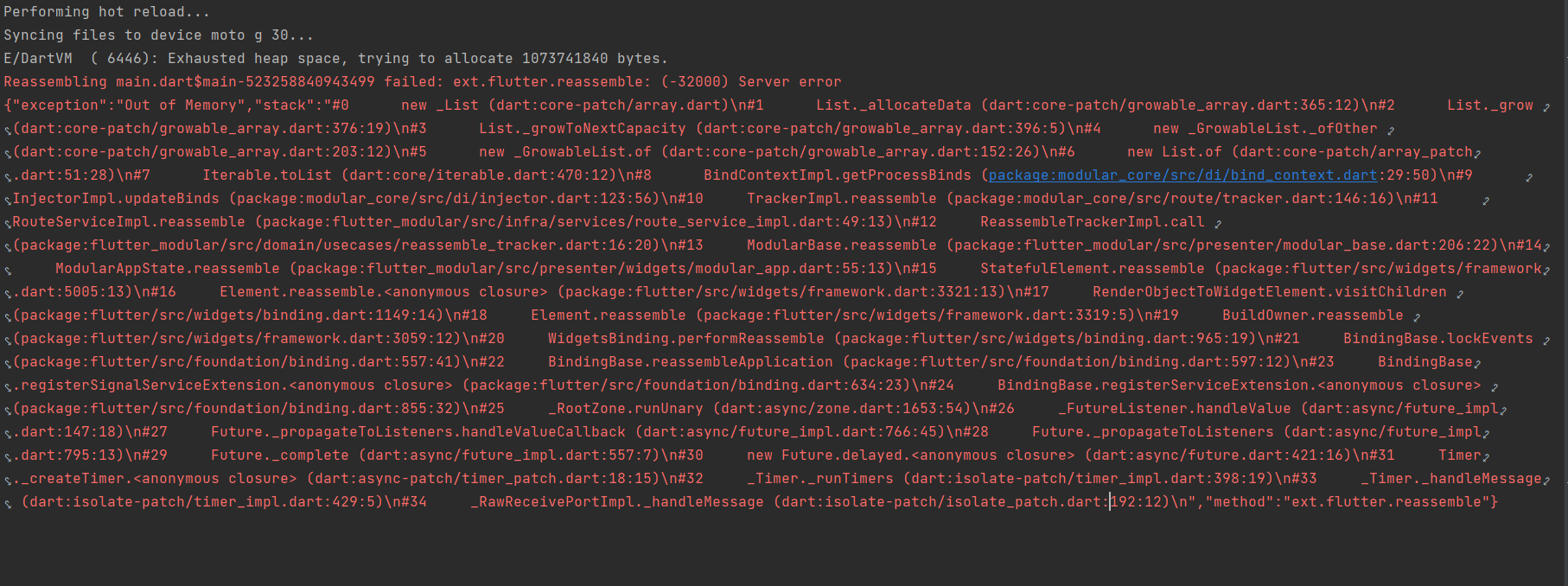 Modular causes "Out of Memory" error after a number of hot reloads · Issue #649 · Flutterando ...
