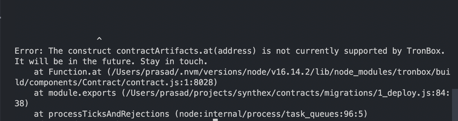 ContractArtifacts.at(address) is not supported · Issue #156 · tronprotocol/tronbox · GitHub