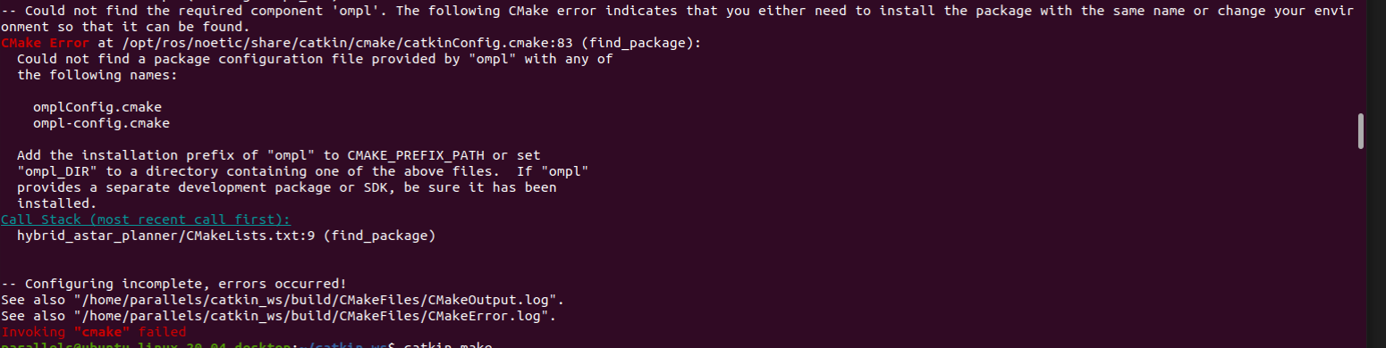 Could not find a package configuration file provided by "ompl" with any of the following names ...