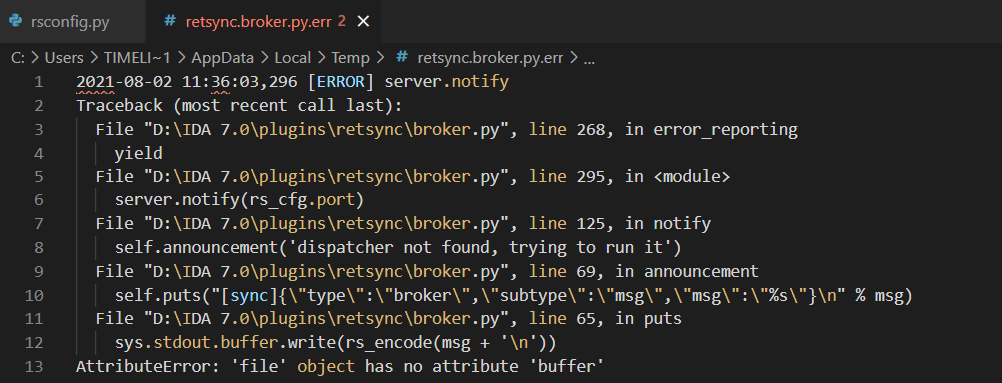 IDA7.0，ERROR:[sync] idb is disabled · Issue #75 · bootleg/ret-sync · GitHub