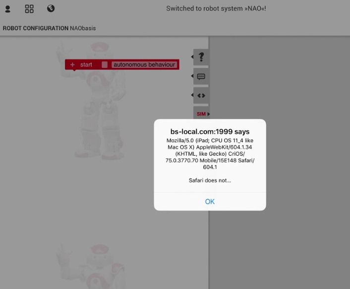 NAO Simulation with Chrome + iOS · Issue #1357 · OpenRoberta/openroberta-lab · GitHub