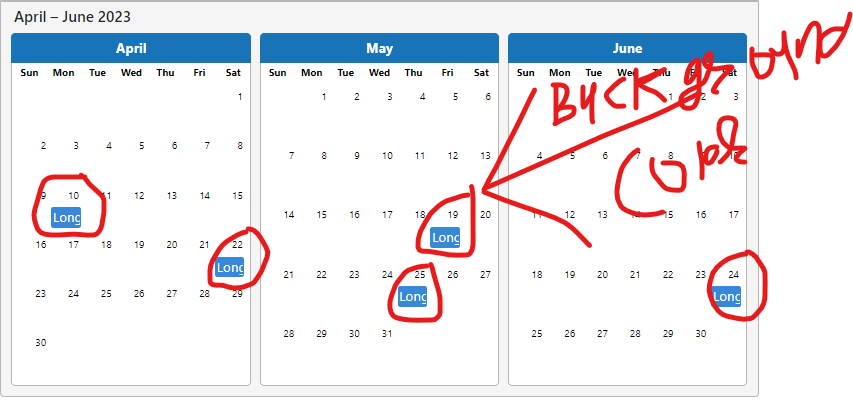 In multi month year calendar I want to fill background color on event ...