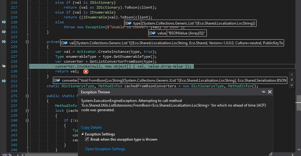 FromBsonIList calling functions that weren't compiled when using IL2CPP ...