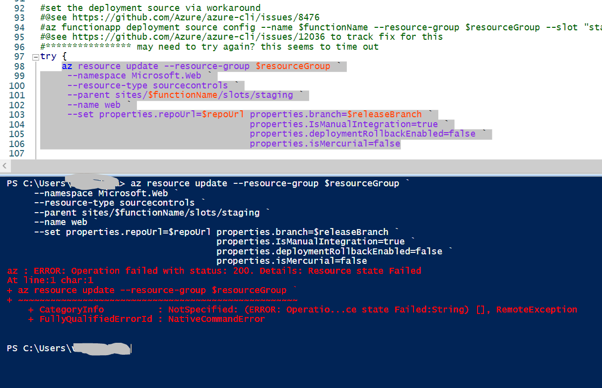 az resource update multiple failures when using resource-type sourcecontrols · Issue #12036 ...