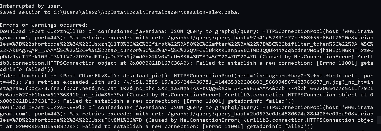 Not getting posts consistently neither using command line or a Py script.(Getting max retries ...