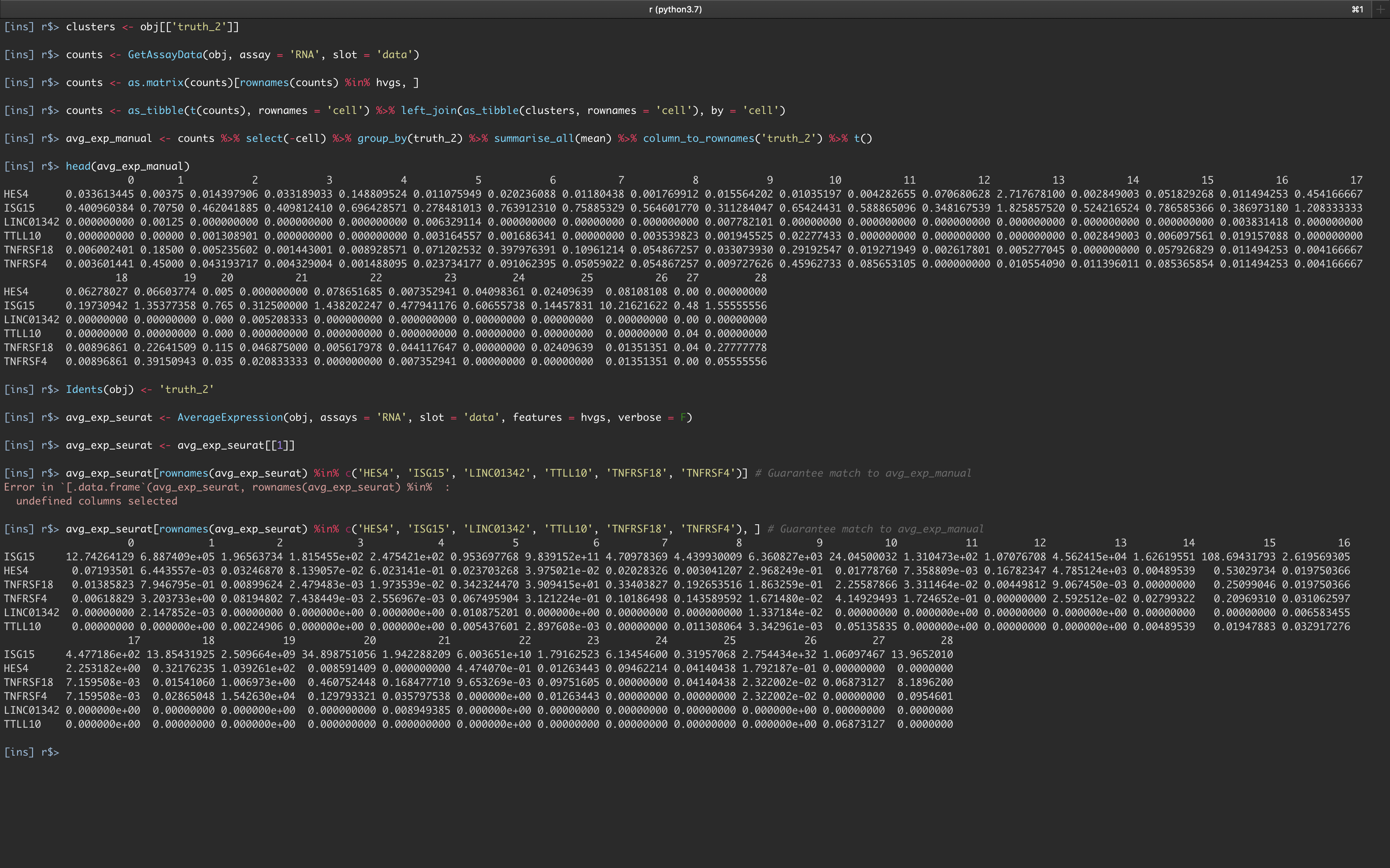 AverageExpression returns infinite values · Issue #3106 · satijalab/seurat · GitHub
