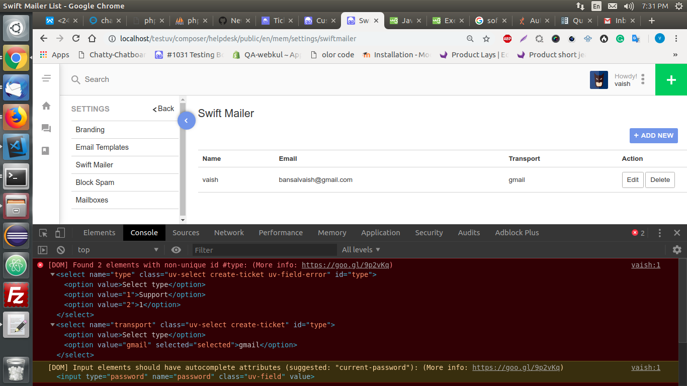 Remove non unique select type element from the swiftmailer · Issue #124 · uvdesk/community ...