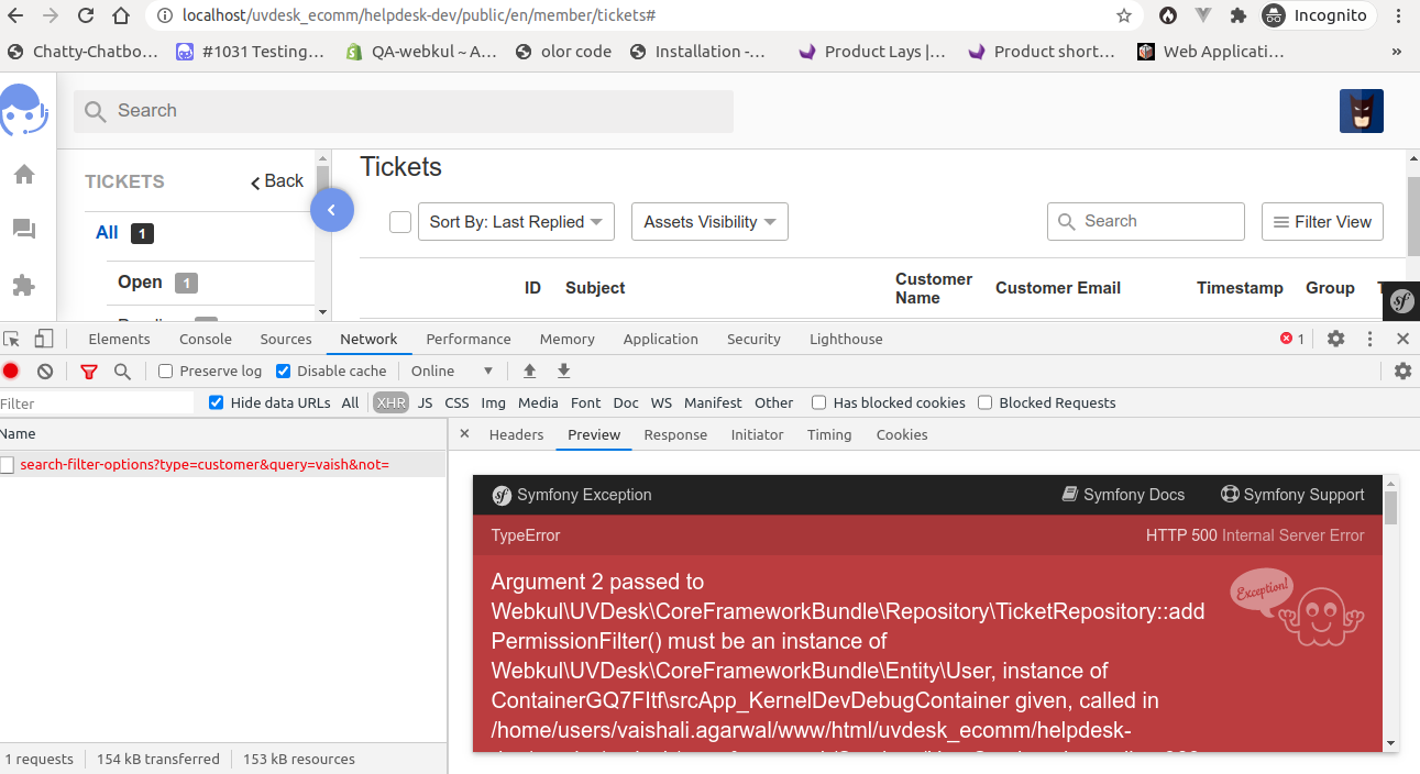 getting error on agent panel when filter ticket by customer name · Issue #302 · uvdesk/core ...