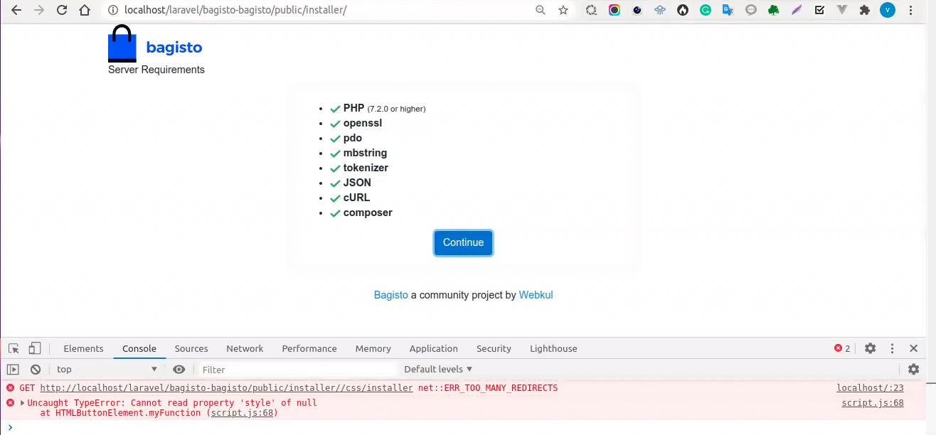 Web Installer continue button is not working · Issue #3916 · bagisto ...