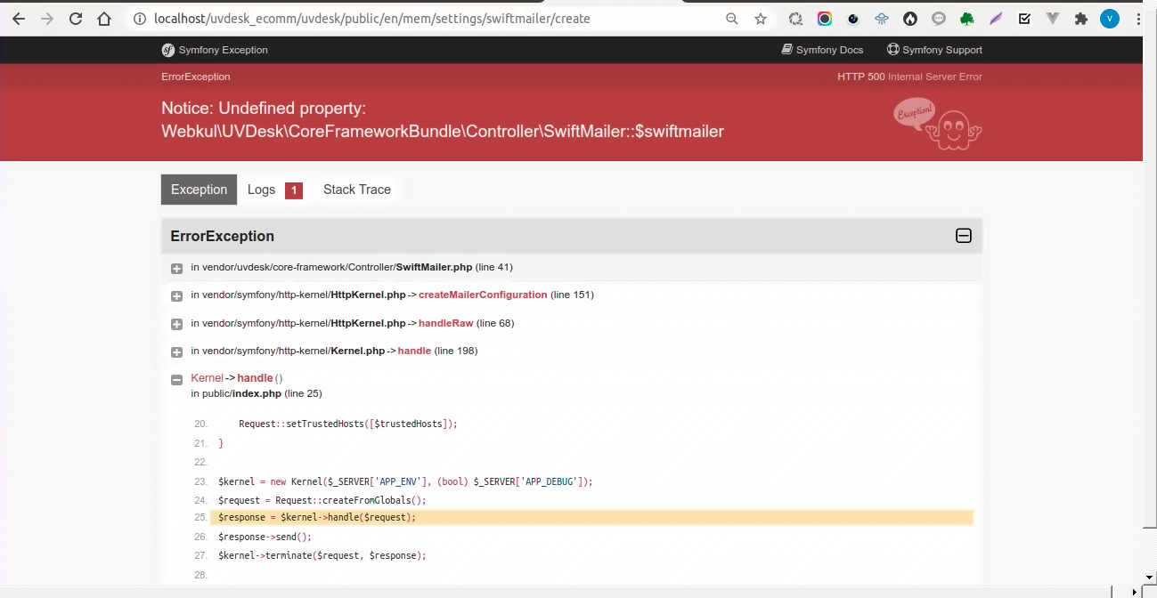 Exception When Creating Swiftmailer · Issue 319 · Uvdesk Core Framework · Github
