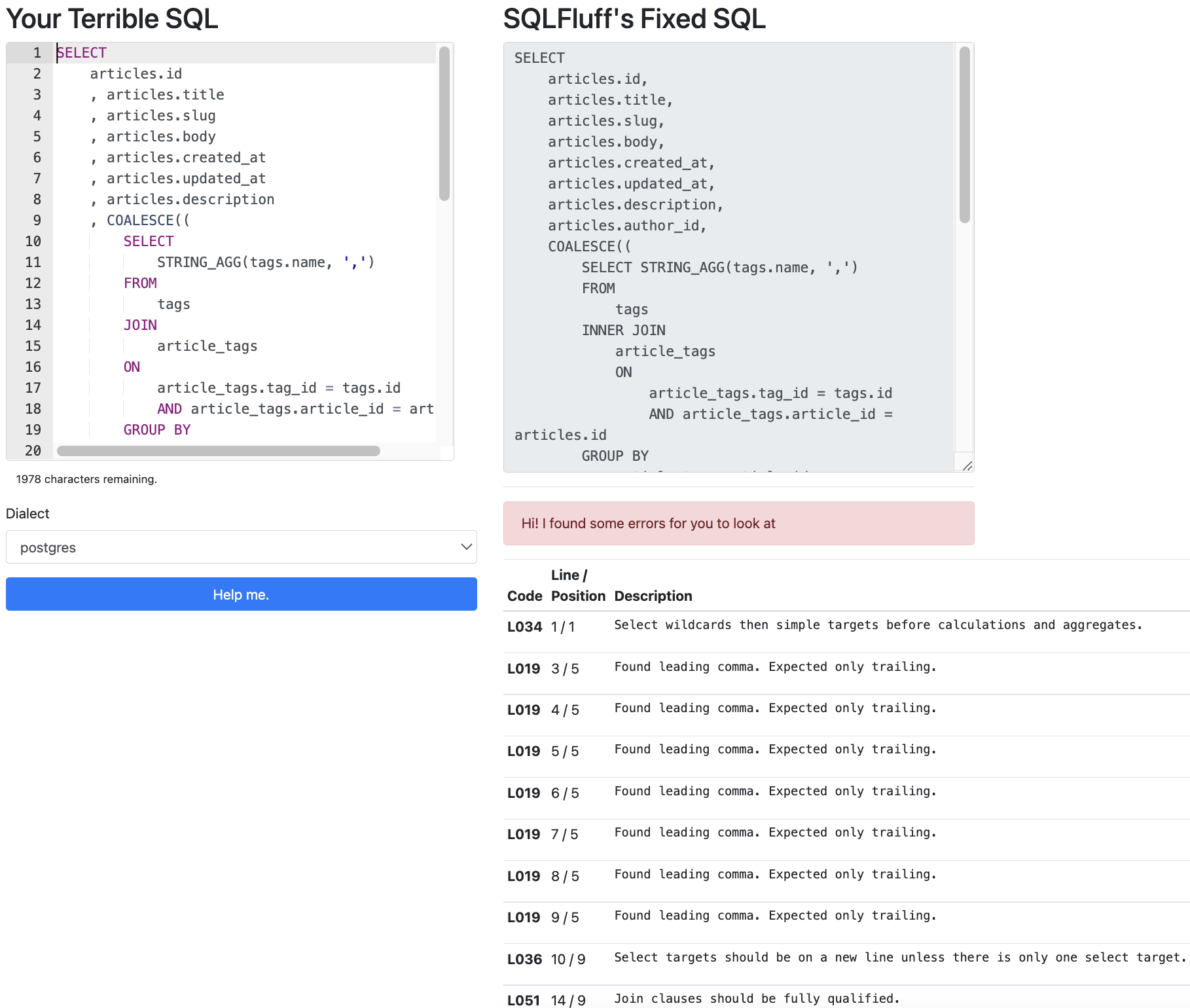 SQLFluffの調査や、Web版で気づき · Issue #178 · sunabak0/realworld-kotlin-springboot-jdbc · GitHub