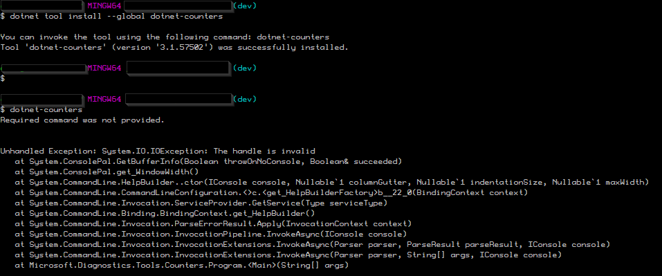 Dotnet Counters Crashes On Git Bash · Issue 686 · Dotnetdiagnostics