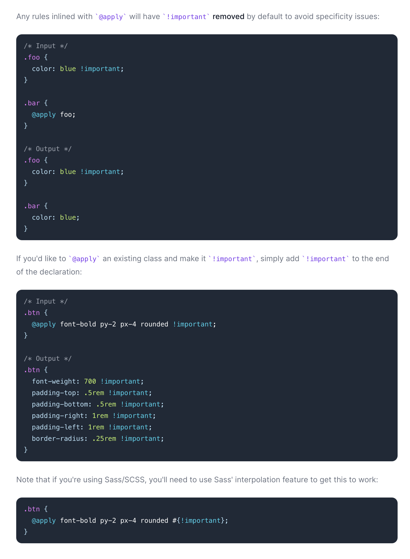 @apply doesn't respect "important" complex variable · Issue #3374 · tailwindlabs/tailwindcss ...