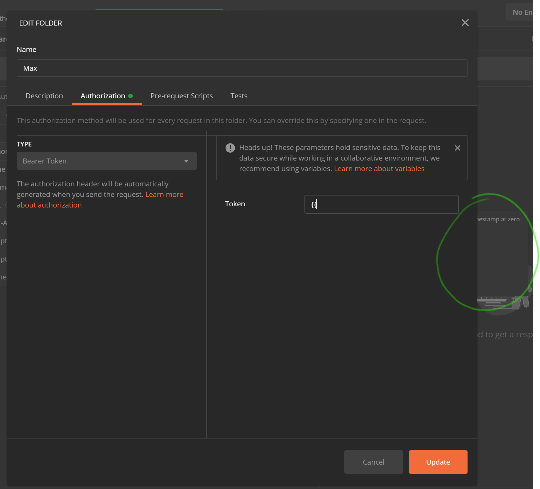 Edit Folder Authorization Bearer Token popup variables displayed BELOW the form · Issue #9161 ...