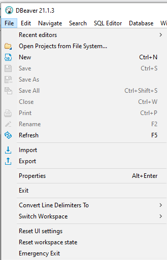 Menu Bar Open File Item Disappeared · Issue 13191 · Dbeaverdbeaver · Github 