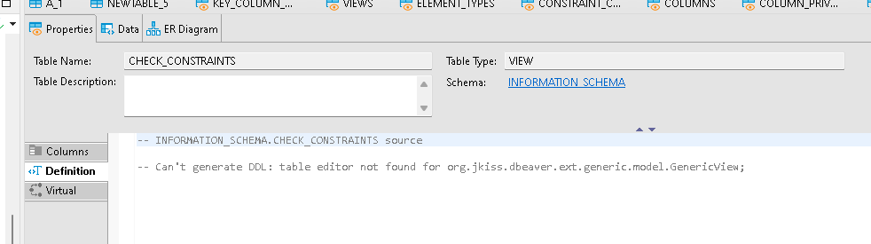 [H2] DDL can't be generated for system views · Issue #15918 · dbeaver/dbeaver · GitHub