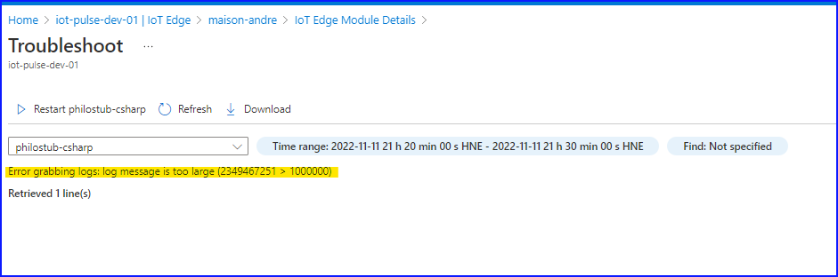 Error grabbing logs: log message is too large (2349467251 > 1000000) · Issue #6777 · Azure ...