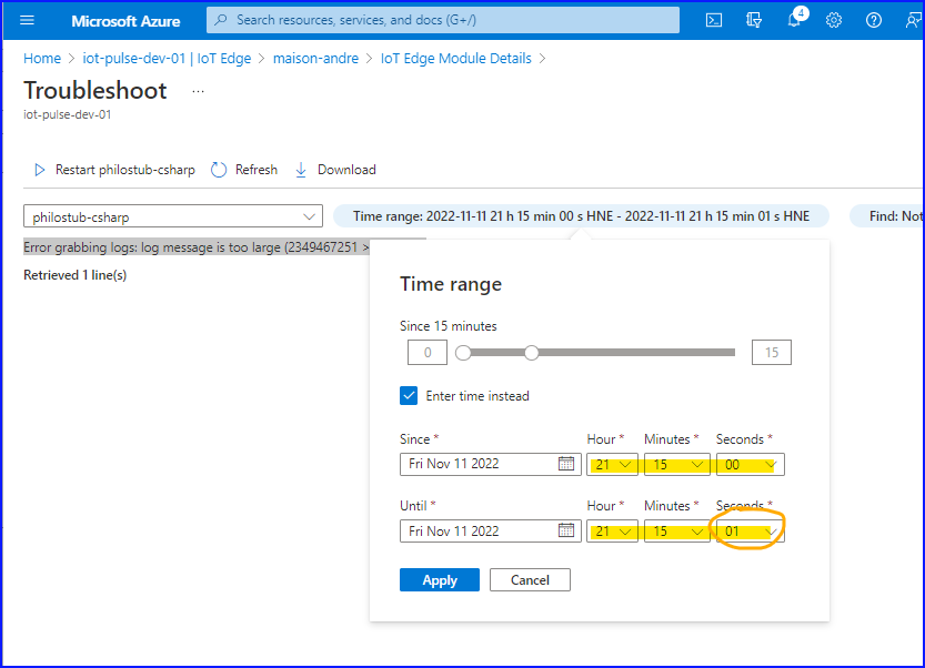Error Grabbing Logs Log Message Is Too Large 2349467251 1000000 · Issue 6777 · Azure 