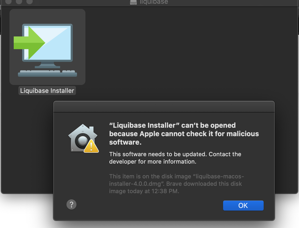MacOS: Liquibase installer can't be opened because Apple cannot check it for malicious software ...