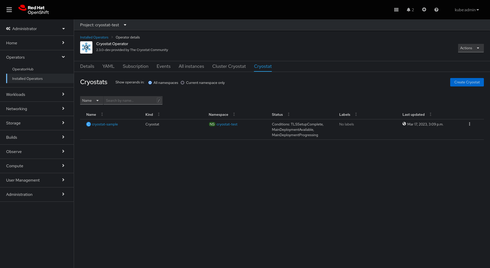 Bug Clustercryostat Status Fields Are Not Shown In Openshift Console