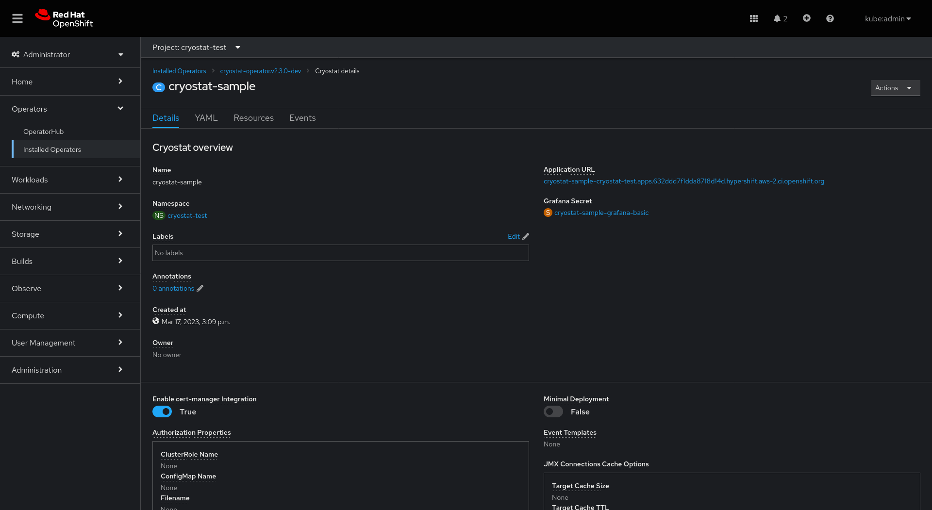 Bug Clustercryostat Status Fields Are Not Shown In Openshift Console