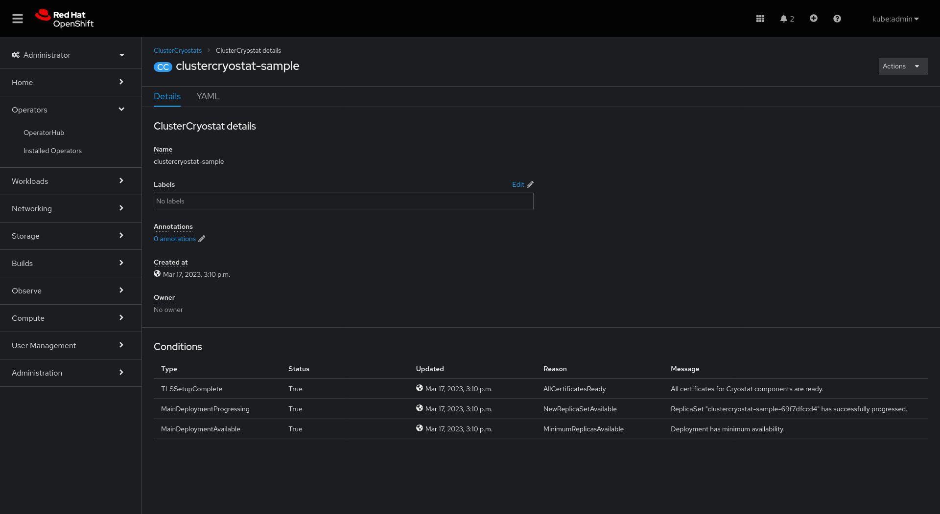 Bug Clustercryostat Status Fields Are Not Shown In Openshift Console