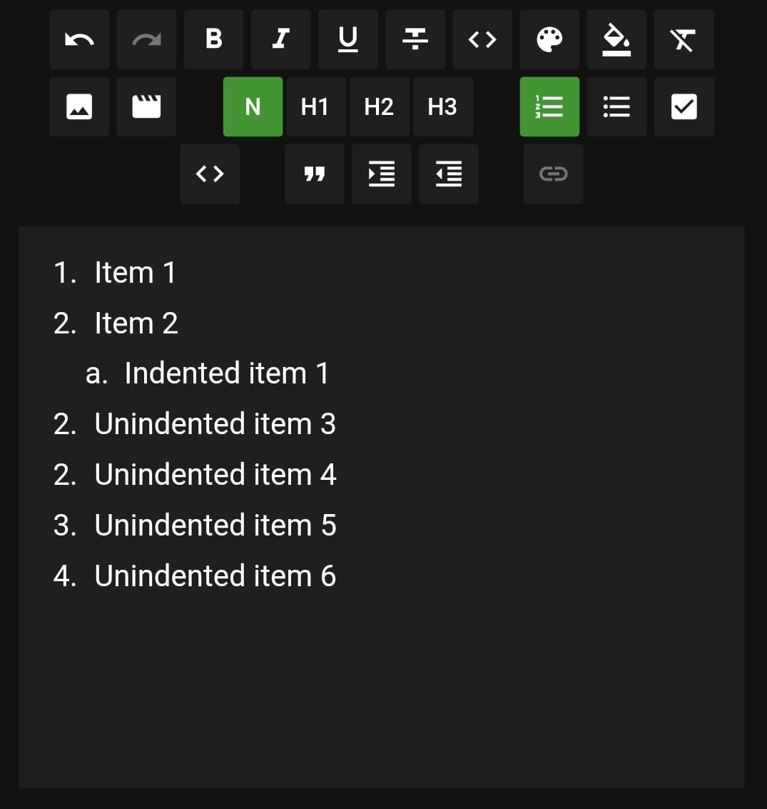 Flutter quill Mobile Enumeration Order Messes Up After Indentation
