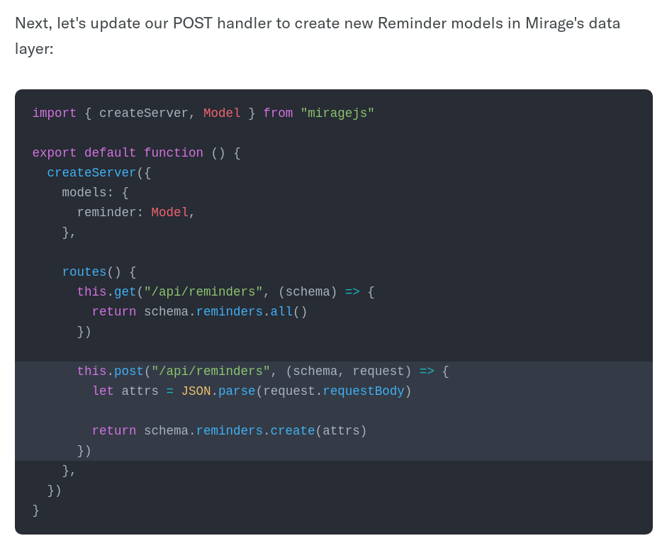 Documentation error in part 3 tutorial - Dynamic Handlers · Issue #1024 · miragejs/miragejs · GitHub
