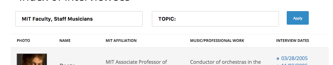 Fix styling for filters on Interviewees page · Issue #37 · MITLibraries/music-oral-history · GitHub