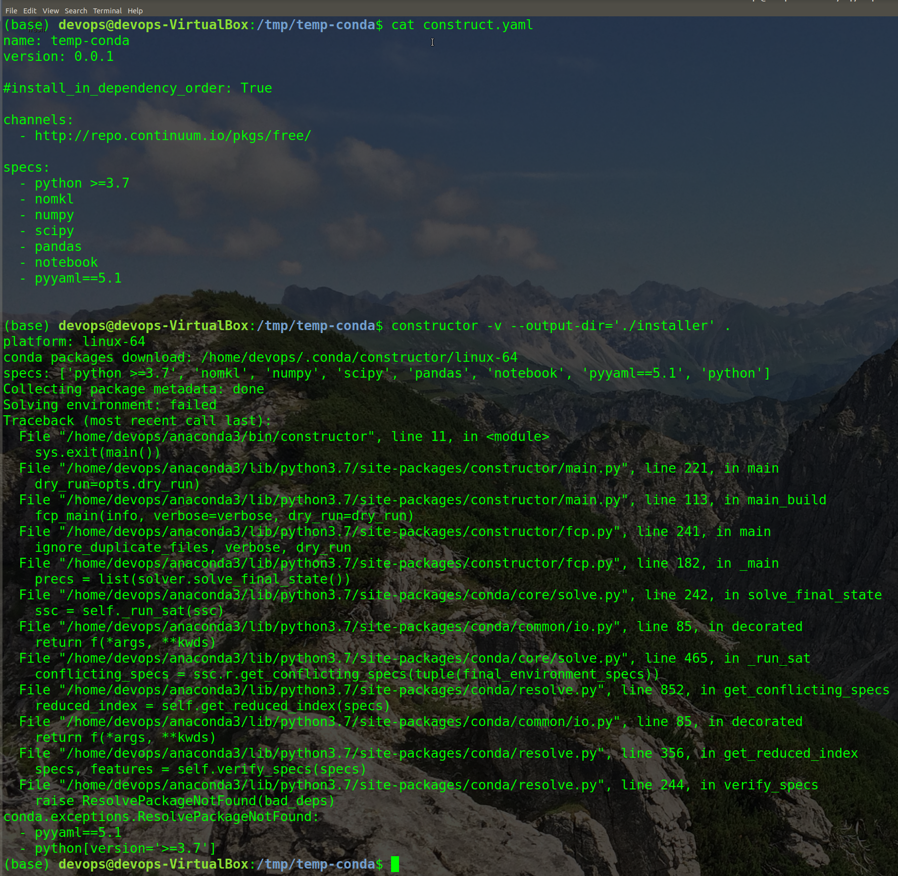 Conda constructor can no longer create installer for python >=3.7 ...