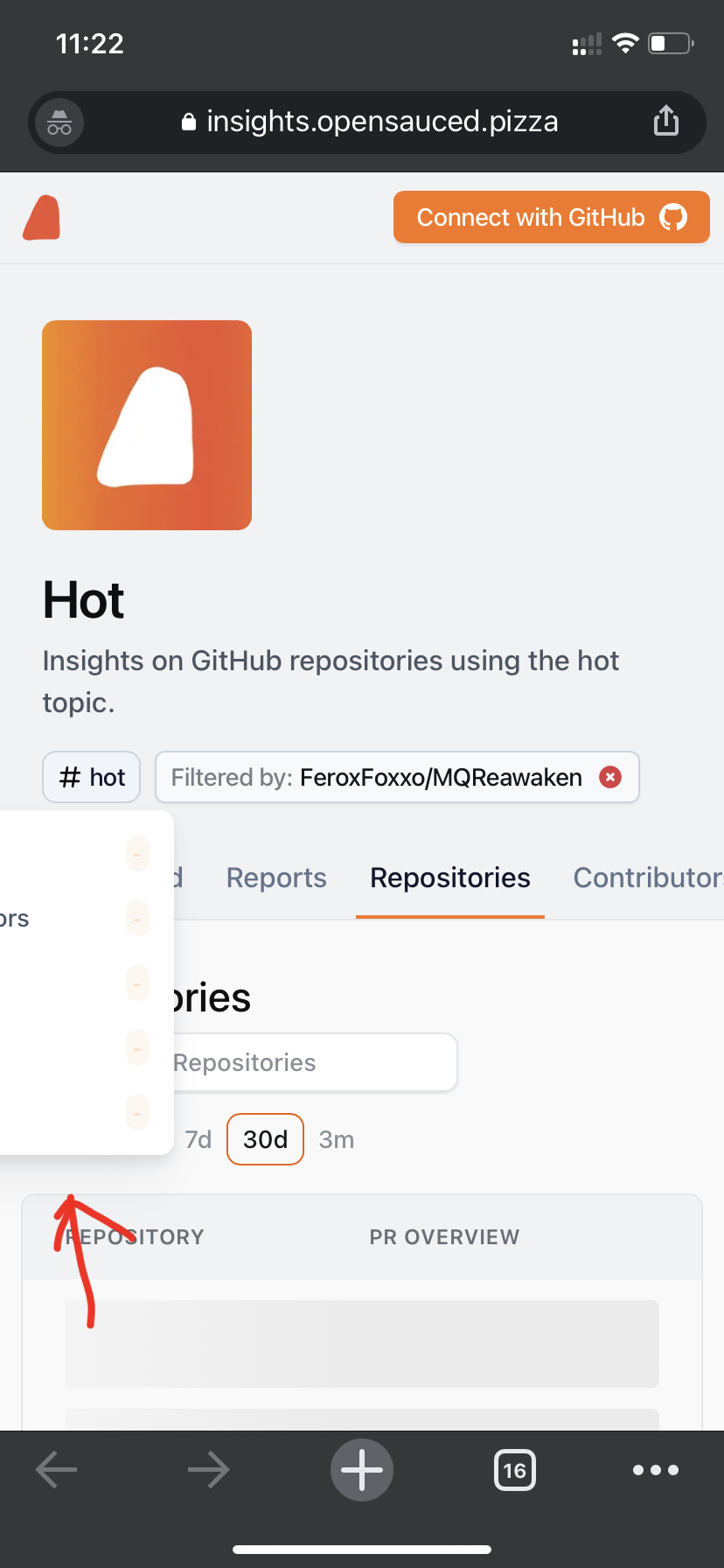 Bug: Mobile view - context filter button filter menu opens off-screen · Issue #806 · open-sauced ...