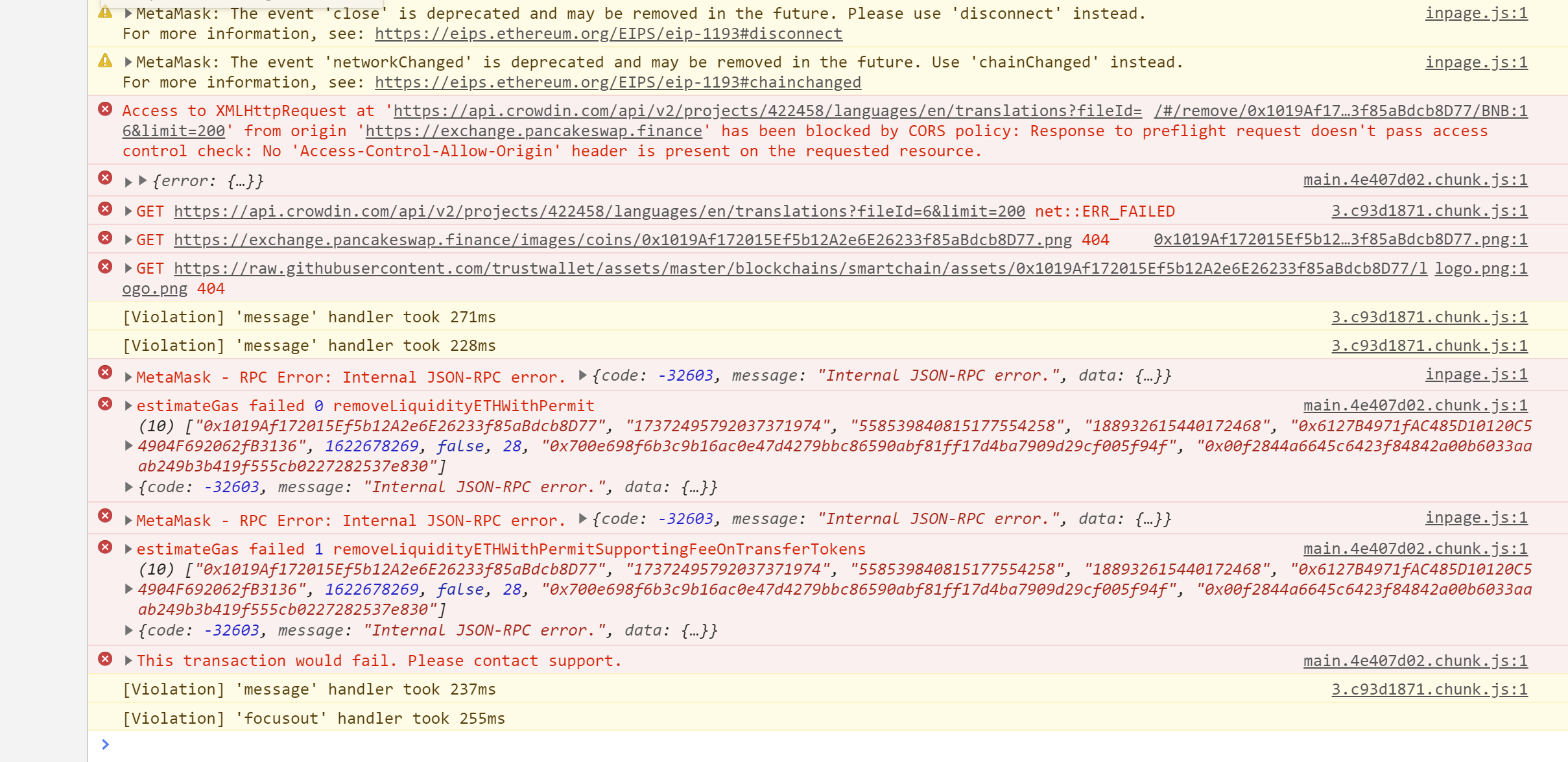 Bunch of errors in the PCS UI and I cannot remove LP · Issue #1425 · pancakeswap/pancake ...