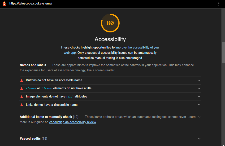 Improve Accessibility Standards · Issue #1608 · Seneca-CDOT/telescope · GitHub
