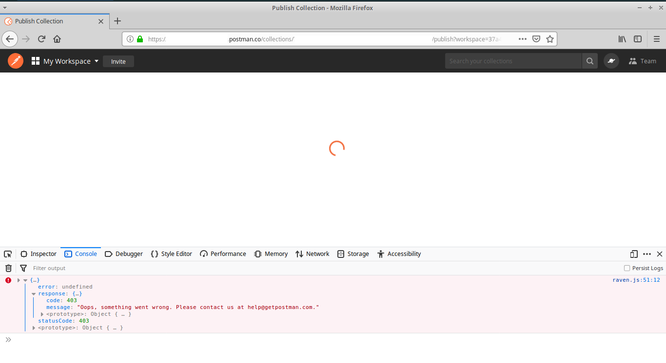 Web Dashboard: Unable to publish Collection, 'Something went wrong ...