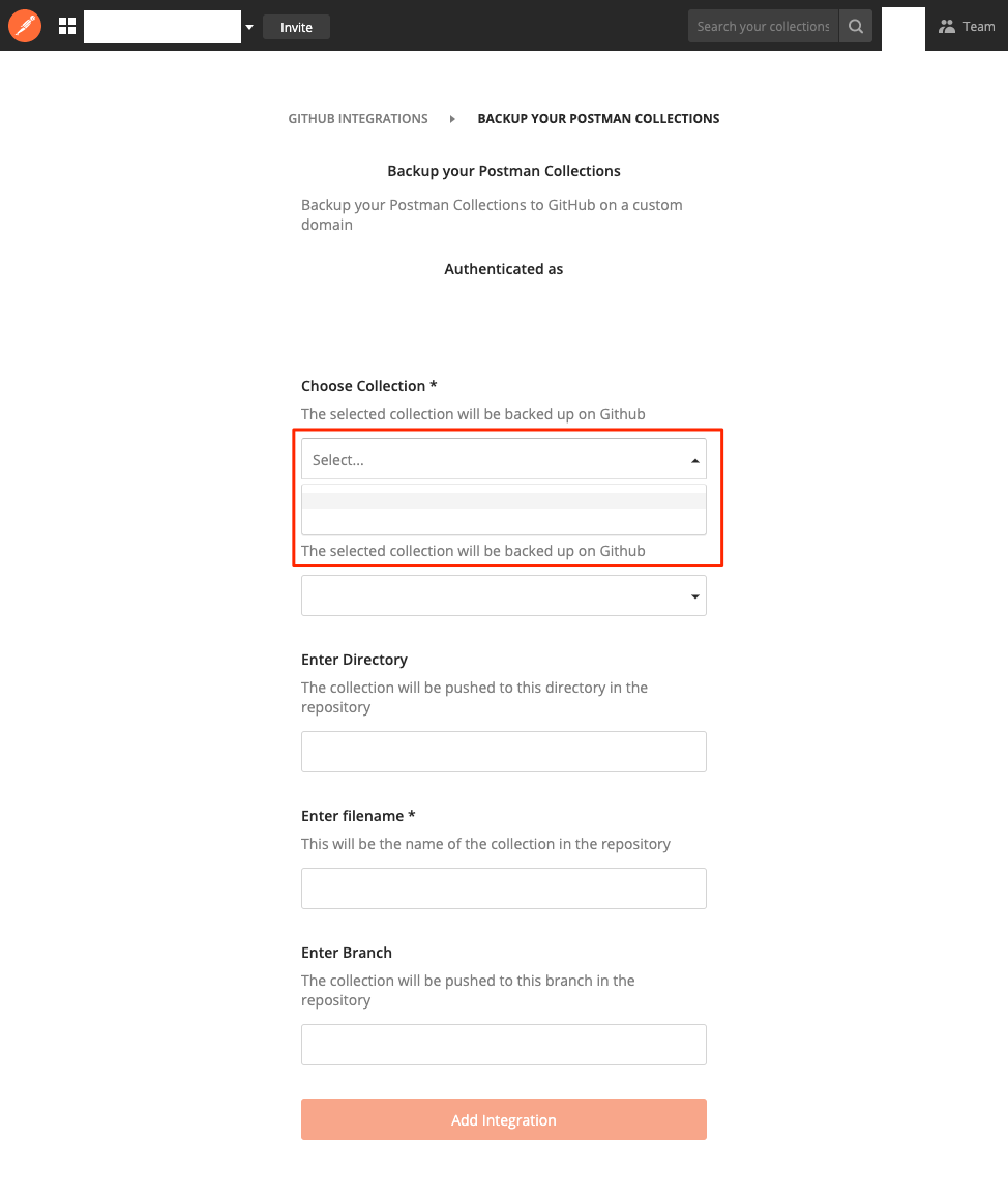 Github Integration No Collections Selectable · Issue 7009
