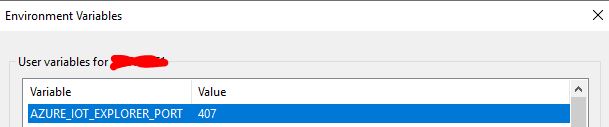 Set the system environment variable 'AZURE_IOT_EXPLORER_PORT' to an ...